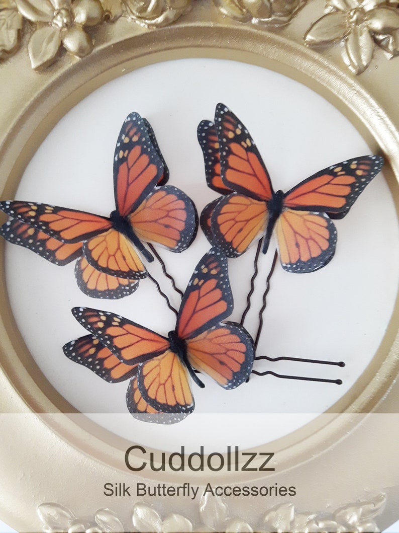 Monarch Butterflies Hair Clips Set of 3 Burnt Orange Silk | Etsy