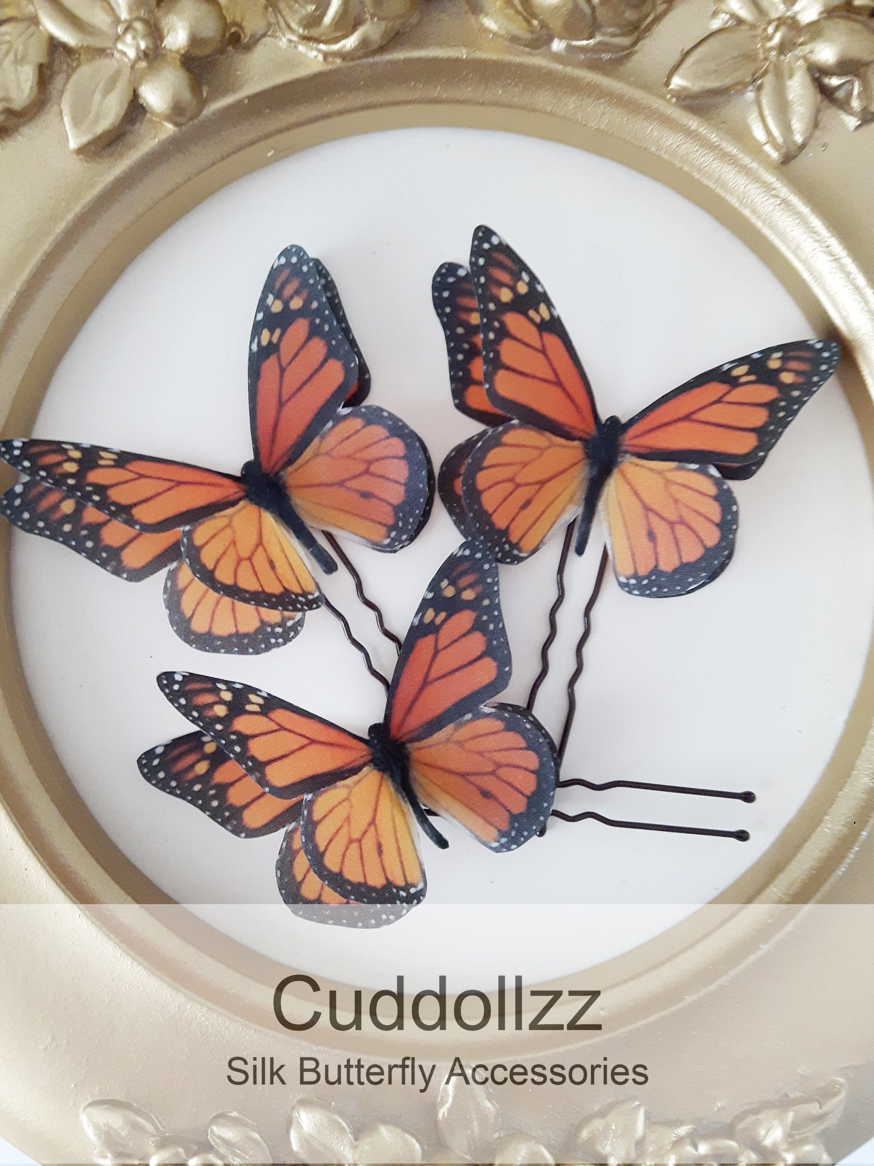 Monarch Butterflies Hair Clips Set of 3 Burnt Orange Silk | Etsy