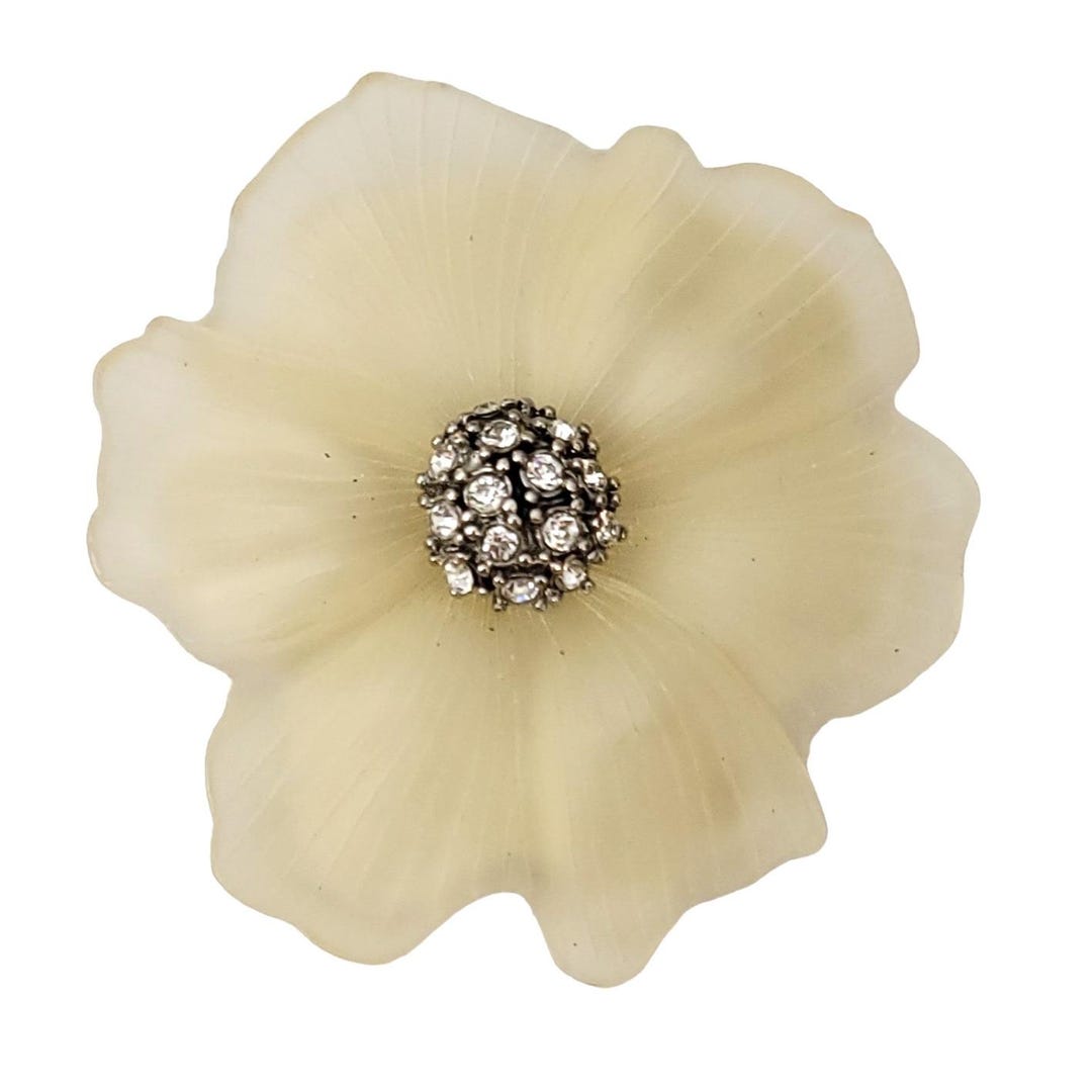 Monet Lucite Clear Rhinestone Flower Brooch, Silver Tone Pin Signed ...
