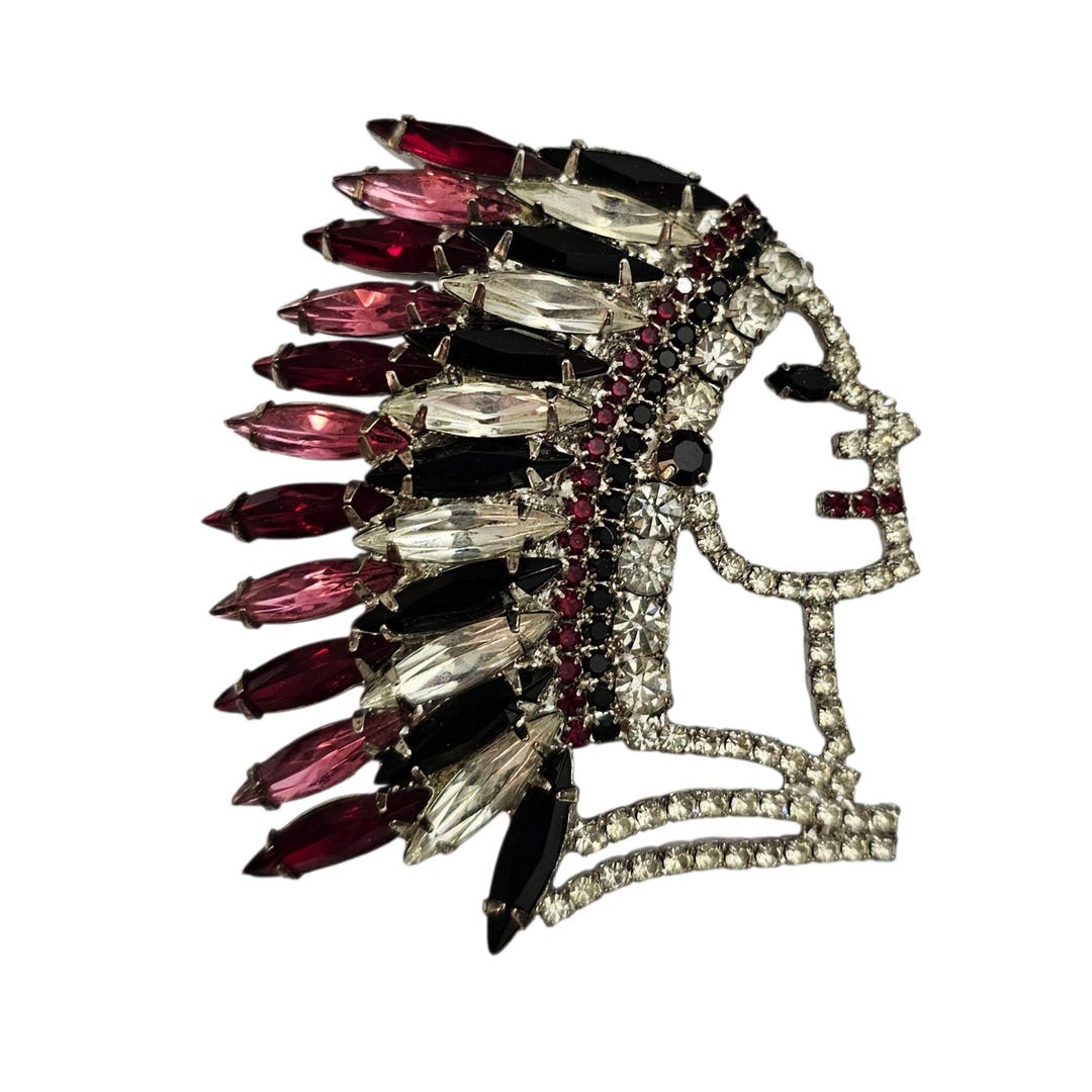 Nancy Katz Tribal Chief Native American Vintage Brooch Rhinestone Pin ...