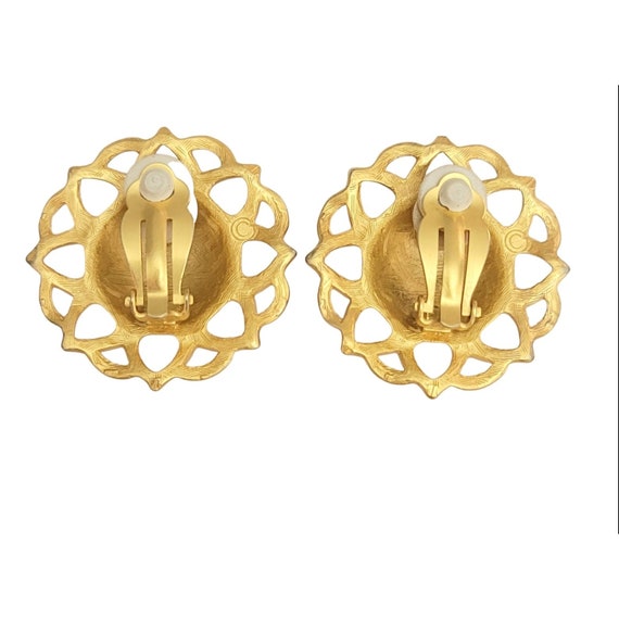 Gold Tone Matte Finish Domed Sunburst Cut Edge Clip-O… - Gem