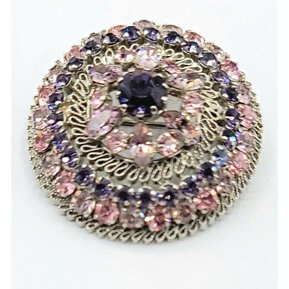 Austria Silvertone Pink Purple Rhinestone Domed Filig… - Gem