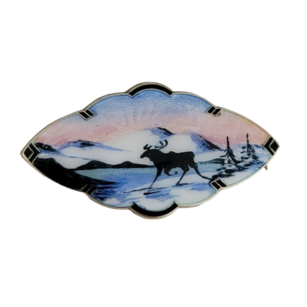 Bernard Meldahl Sterling Silver Guilloche Enamel Moose Silhouette ...