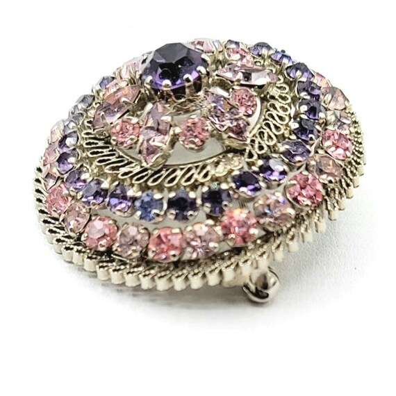 Austria Silvertone Pink Purple Rhinestone Domed Filig… - Gem