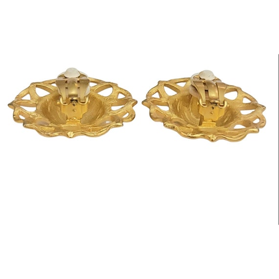 Gold Tone Matte Finish Domed Sunburst Cut Edge Clip-O… - Gem