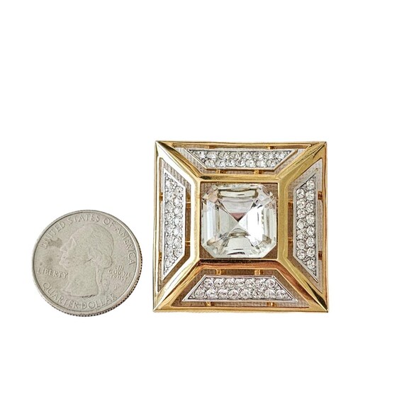 Jones New York Gold Tone Clear Rhinestone Square Open… - Gem