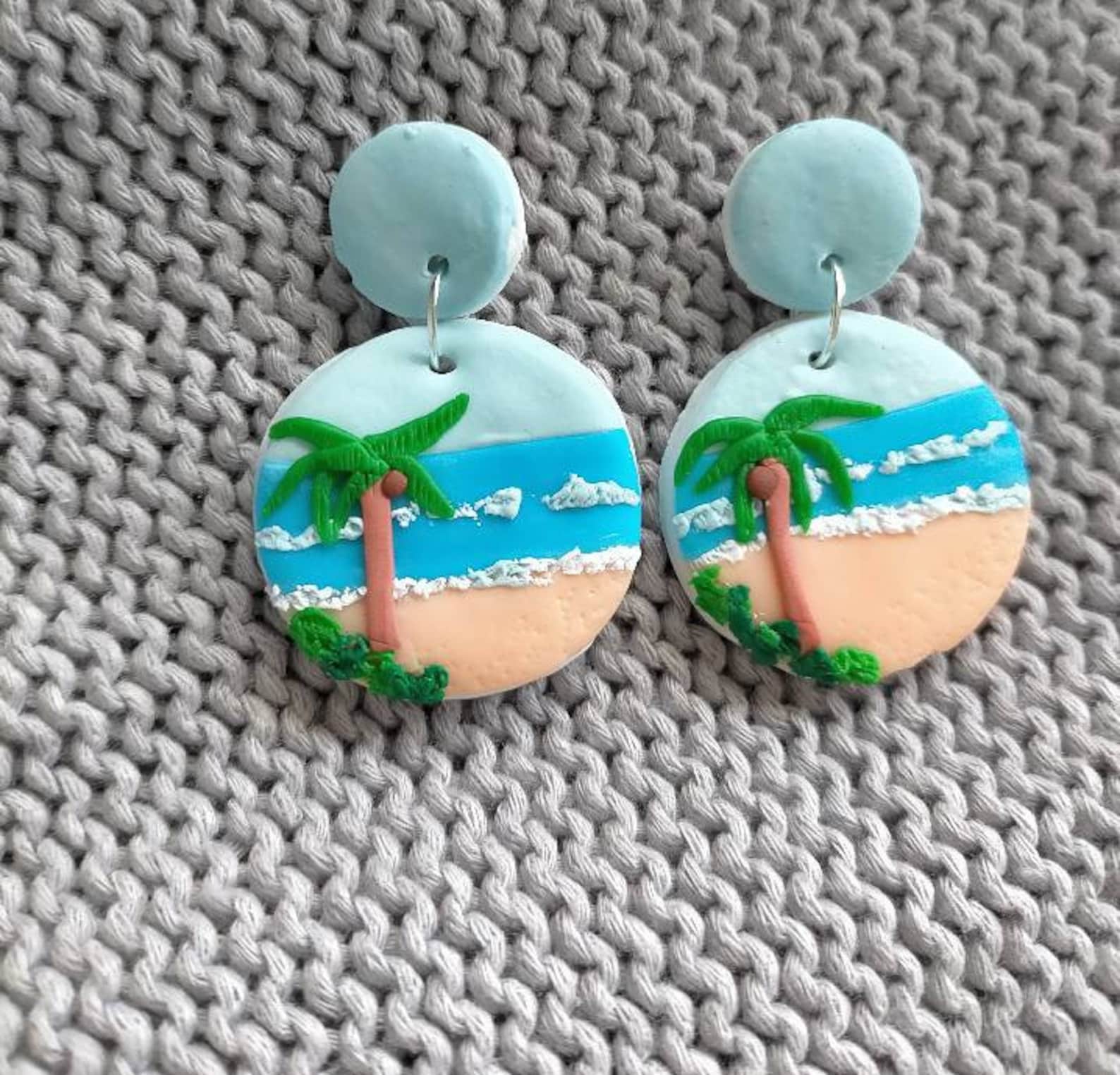 Clay Palm Tree Earrings | Beach Landscape | Unique Clay Earrings ...