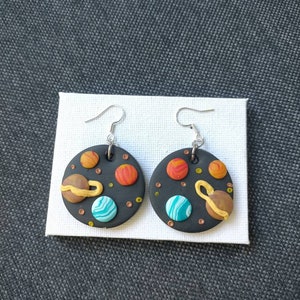 Space Dangle Earrings, Silver Hooks, Saturn Clay Earrings, Clay Planet ...