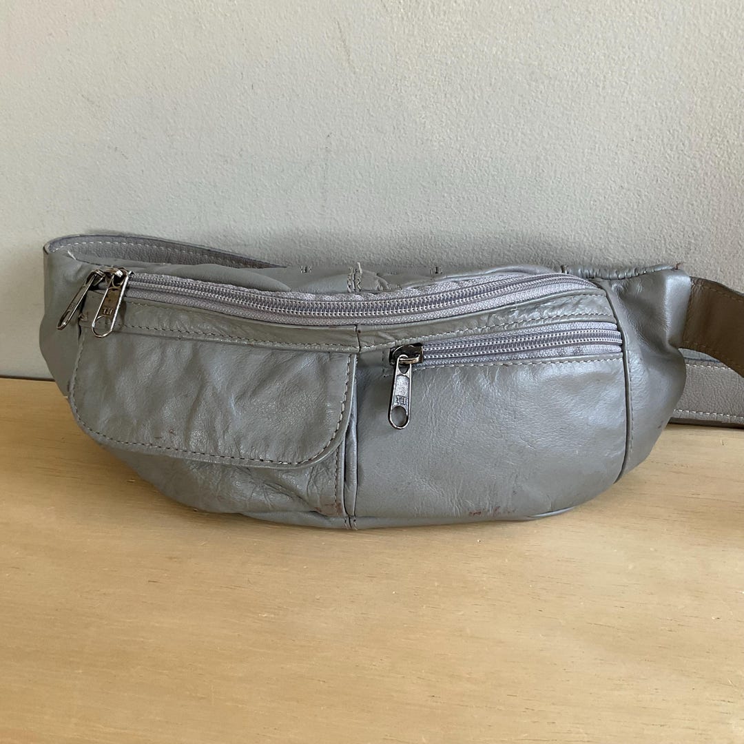 Vintage Fanny Pack Gray Leather - Etsy