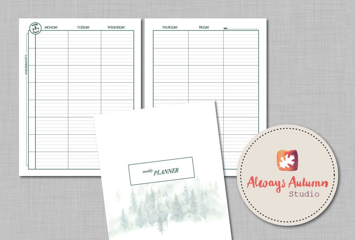 Minimalist Misty Pine Tree Forest Homeschool Printable Planner Undated ...