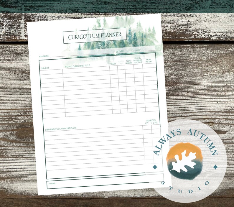Printable Homeschool Curriculum Planner - One Page - Four Designs - PDF ...