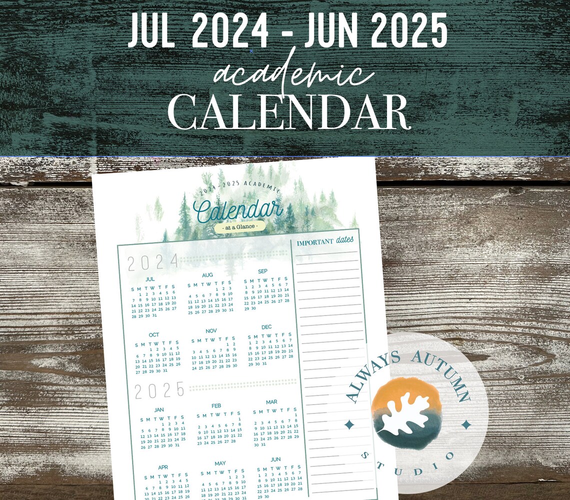 Printable 2024-2025 Academic Calendar Year at a Glance, July Start ...