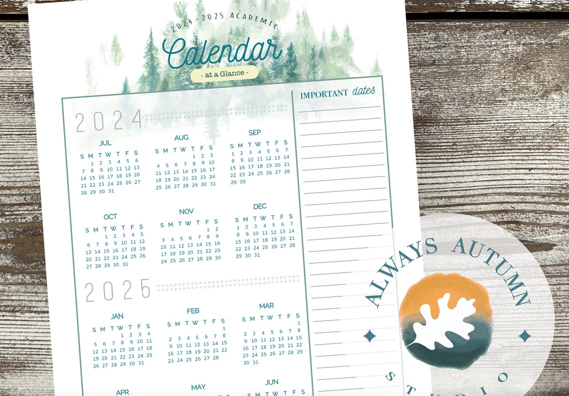 Printable 2024-2025 Academic Calendar Year at a Glance, July Start ...