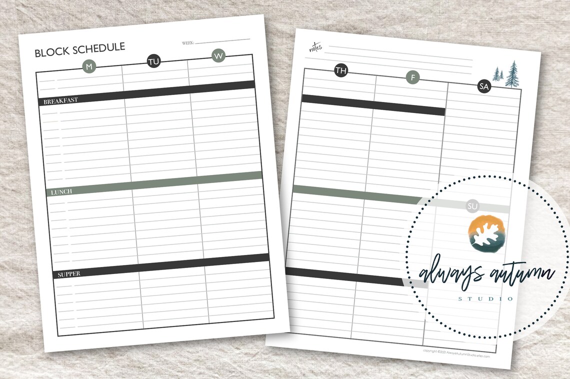 Printable Weekly Daily Block Schedule / Home or Work / Organizer ...