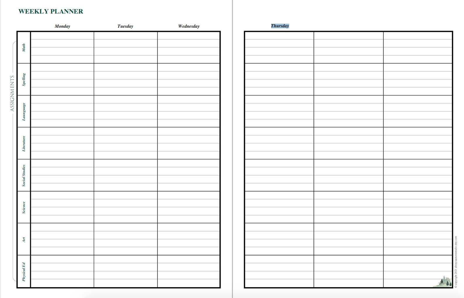 Editable and Printable 8 Subject / Assignment / Weekly Lesson Planner ...