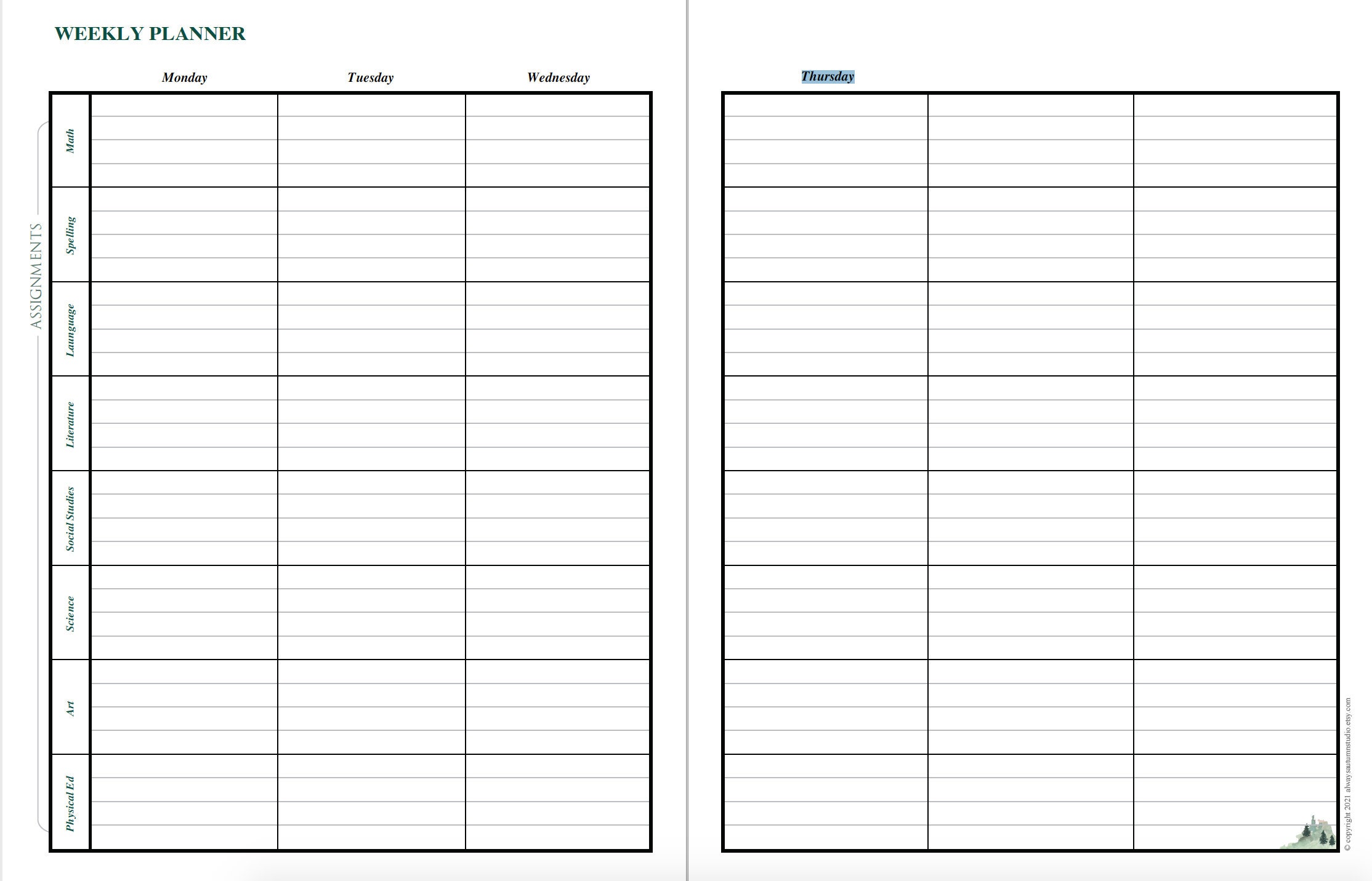 Editable and Printable 8 Subject / Assignment / Weekly Lesson Planner ...