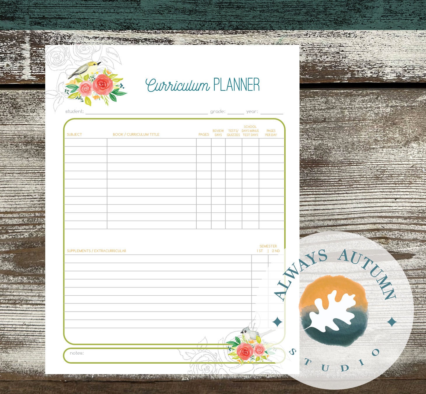 Printable Homeschool Curriculum Planner - One Page - Four Designs - PDF ...