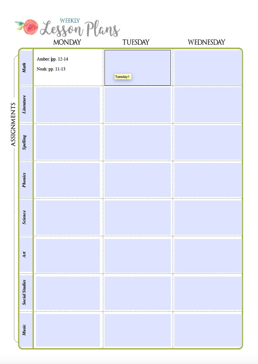 Watercolor Rose Lesson Plan Template - Editable 8-subject (PDF) - Etsy