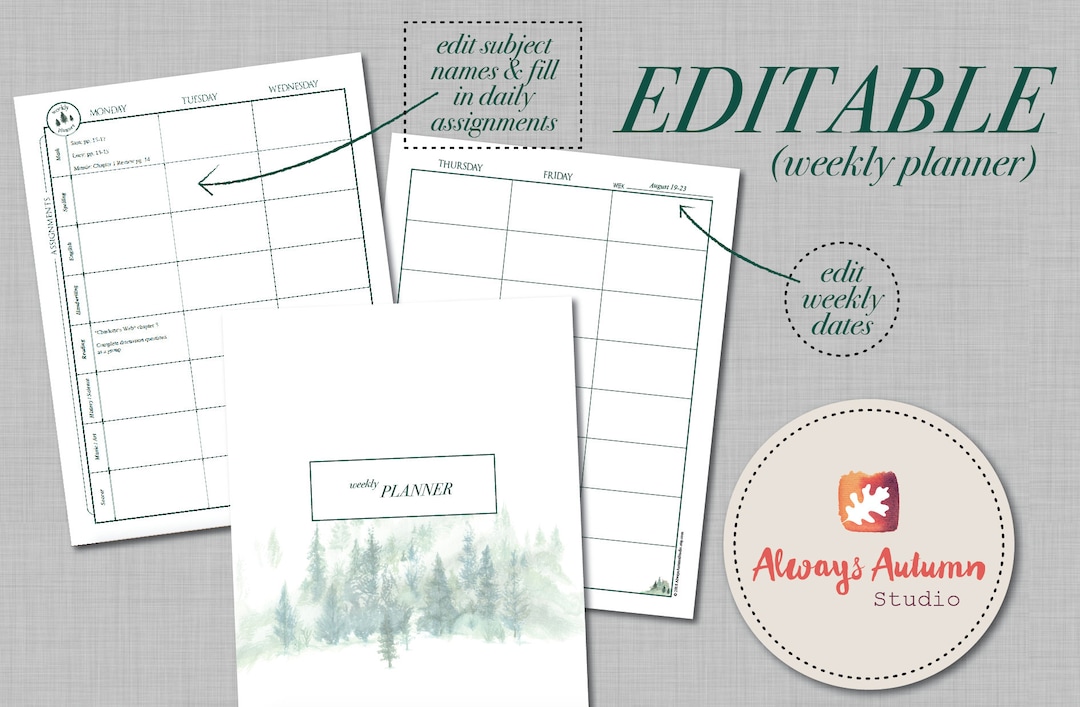 Editable / Printable 8 Subject / Assignment Weekly Lesson Plan Planner ...
