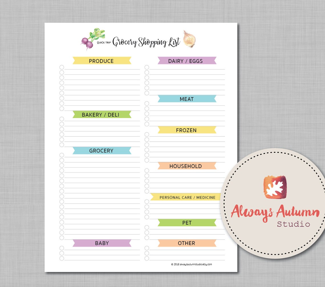 Printable & Editable Grocery List With Handpainted Watercolor ...