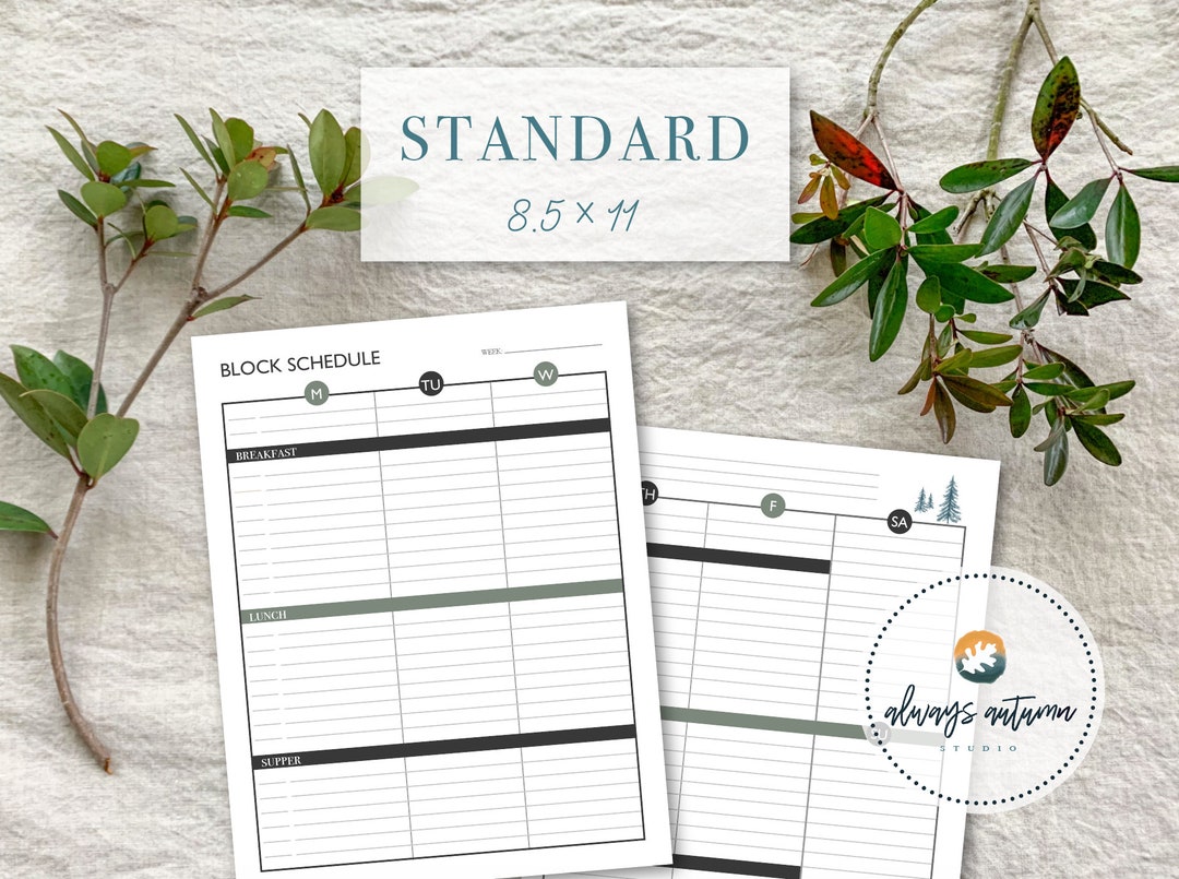 Printable Weekly Daily Block Schedule / Home or Work / Organizer ...