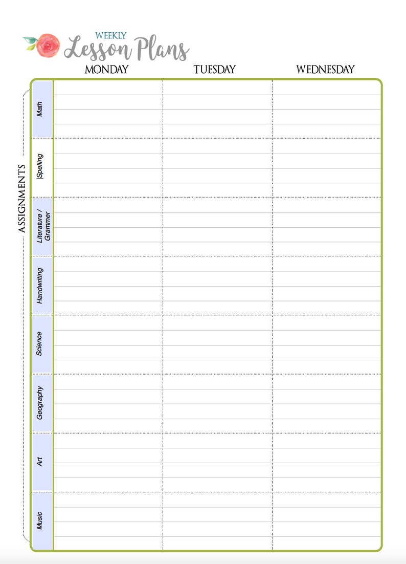Watercolor Rose Lesson Plan Template - Editable 8-subject (PDF) - Etsy
