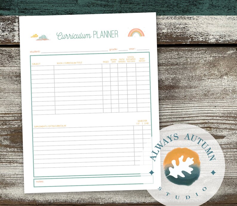 Printable Homeschool Curriculum Planner One Page Four - Etsy