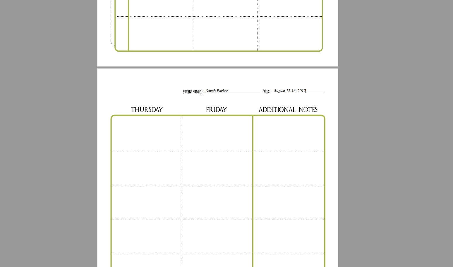 EDITABLE and Printable 8 Subject / Assignment / Weekly Lesson Plan ...