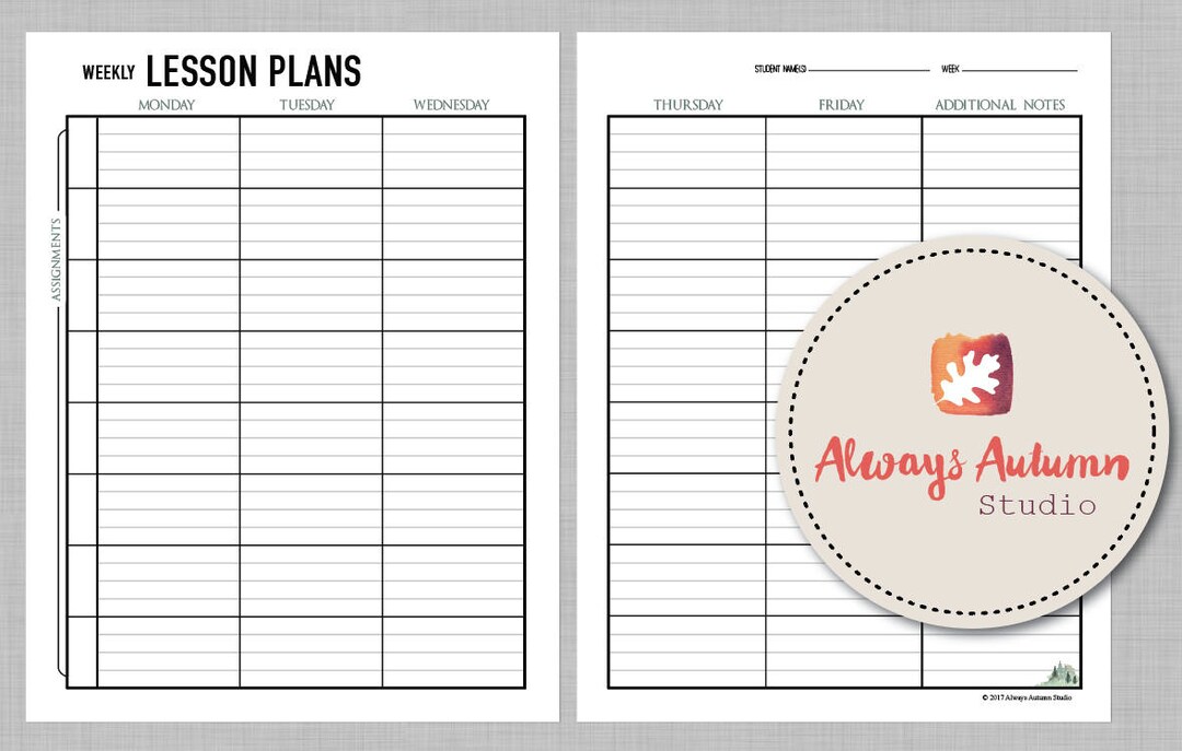 Printable 8 Subject / Assignment / Weekly Lesson Plan Planner ...