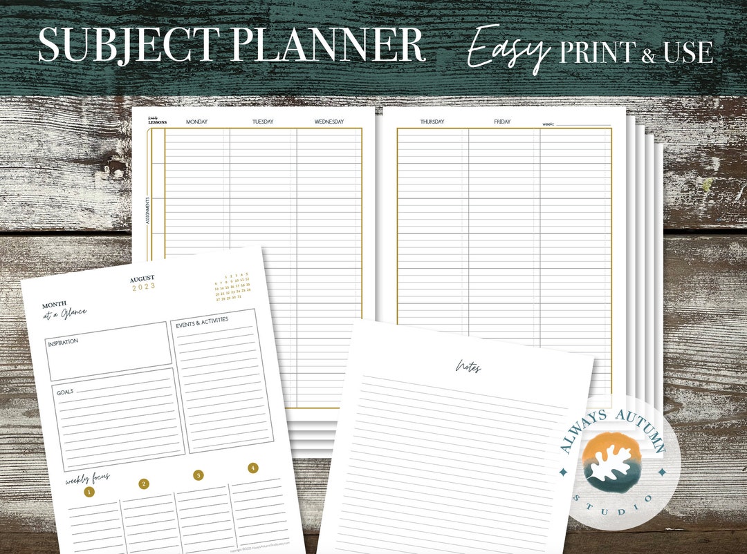 8 Subject Assignment Homeschool Planner - Month at a Glance - 2023-2024 ...