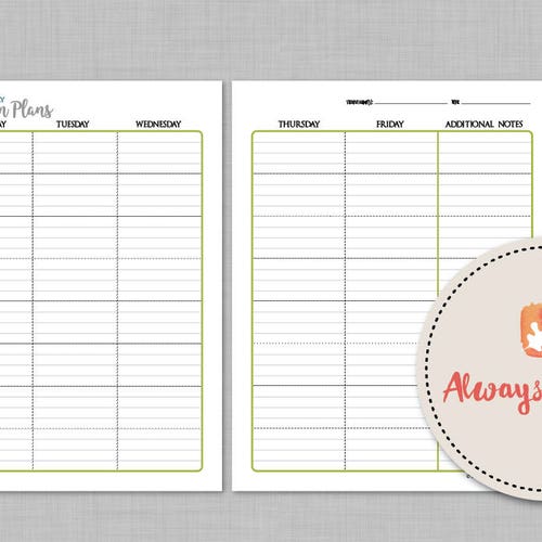 EDITABLE and Printable 8 Subject / Assignment / Weekly Lesson - Etsy