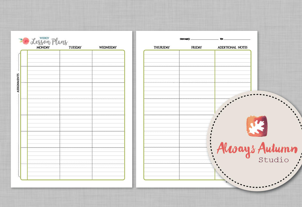 Printable 8 Subject / Assignment / Weekly Lesson Plan Planner - Letter ...