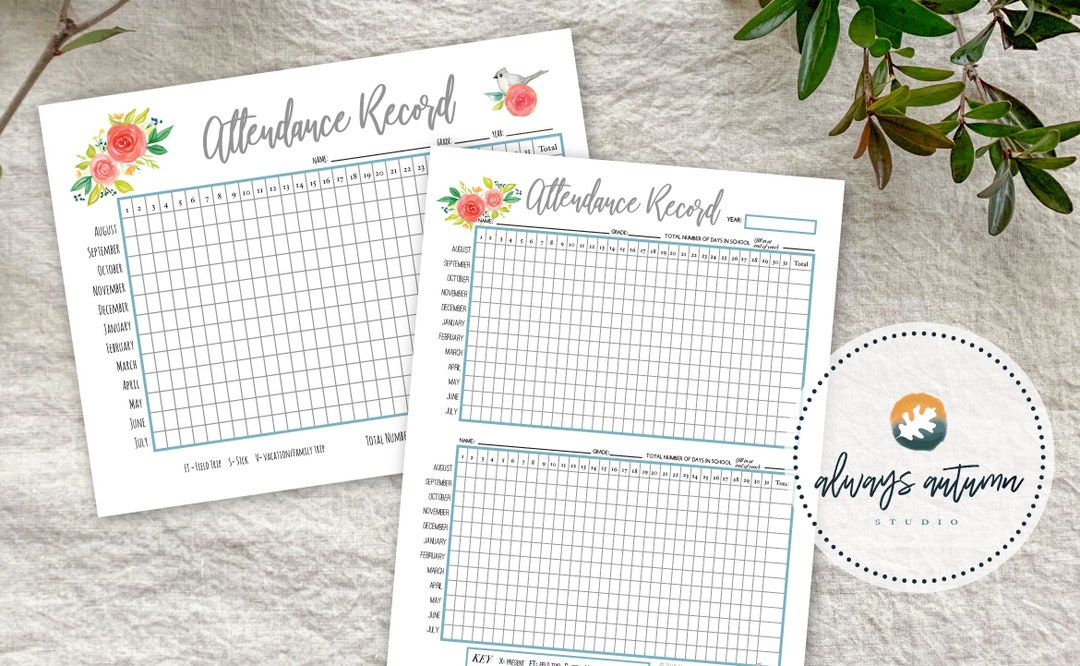 Printable Homeschool Attendance Record - Undated August to July & July ...