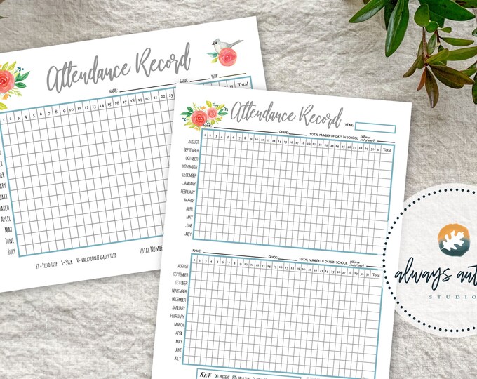 Printable Homeschool Attendance Record - Undated August to July & July ...