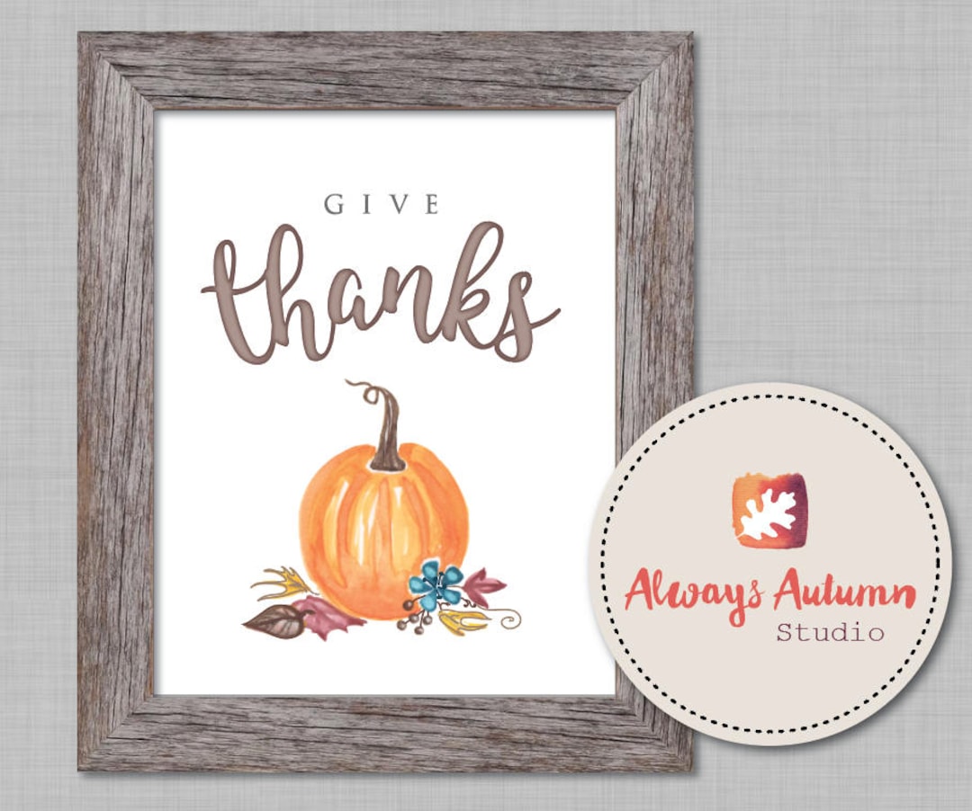 Printable give Thanks Watercolor Pumpkin and - Etsy