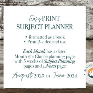 8 Subject Assignment Homeschool Planner - Month at a Glance - 2023-2024 ...