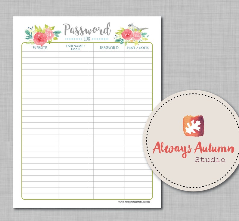 Editable & Printable Password Log Keeper Organizer Tufted Titmouse and ...