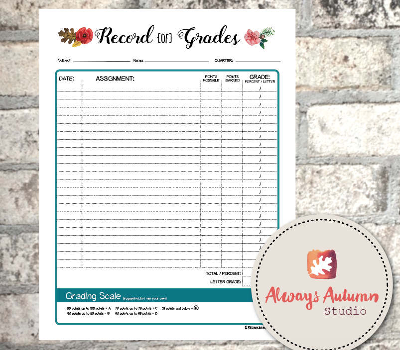 Printable Teacher / Parent / Homeschool Record of Grades Form Four ...