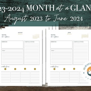 8 Subject Assignment Homeschool Planner - Month at a Glance - 2023-2024 ...