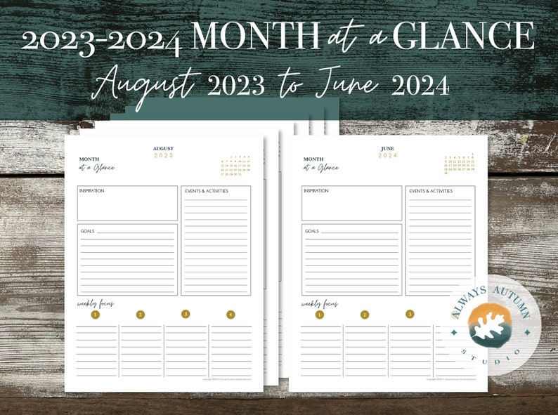 8 Subject Assignment Homeschool Planner - Month at a Glance - 2023-2024 ...