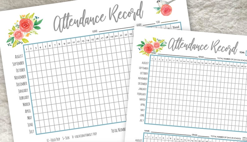 Printable Homeschool Attendance Record - Undated August to July & July ...