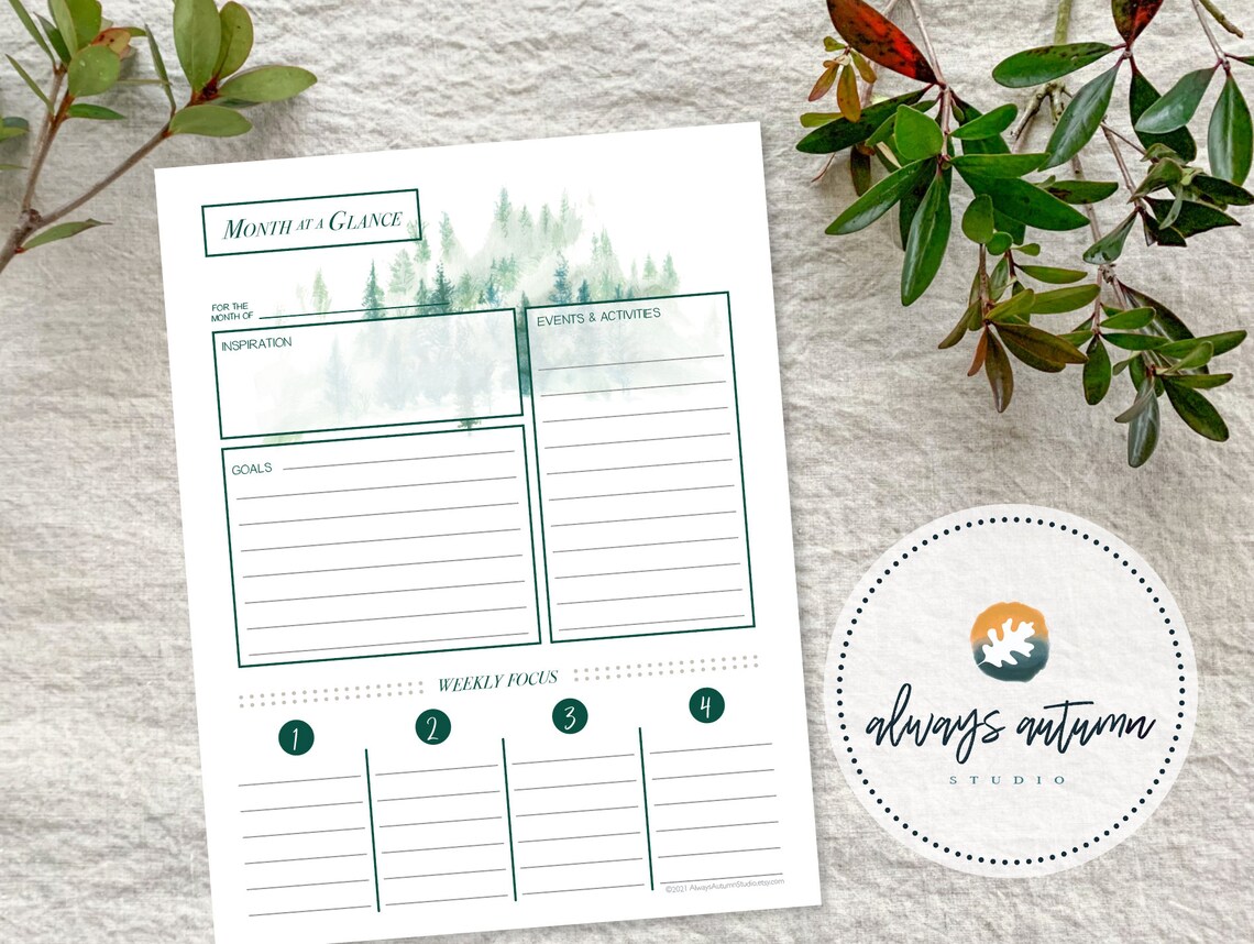 Editable & Printable Month at a Glance Form, Planner Dock, Journal ...