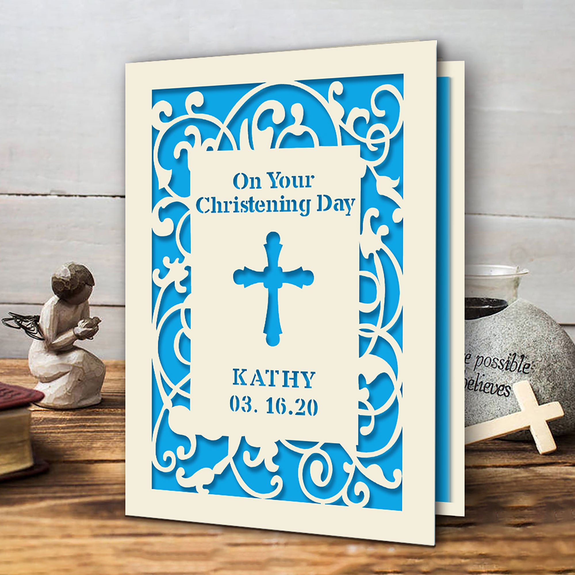 Personalised Boys/girls Christening Card Custom Christening Gift Laser ...