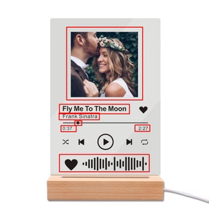 Personalised Song Plaque With LED Wood Base Customized Acrylic Plaque ...