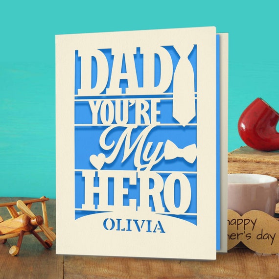 Personalised Fathers Day Card Custom Name You're My Hero | Etsy