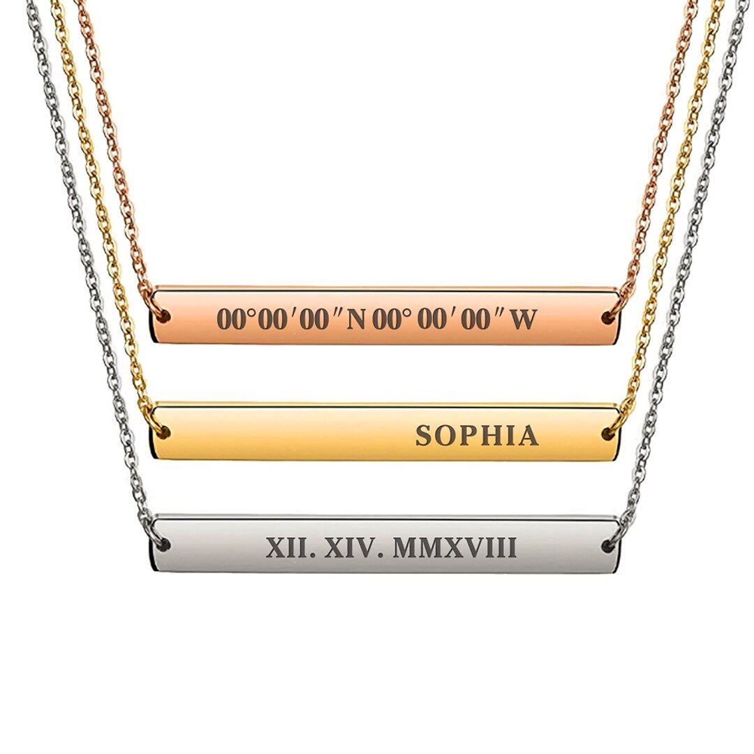 Personalised Necklace Name Engraved Necklace in Silver Rose or Gold ...