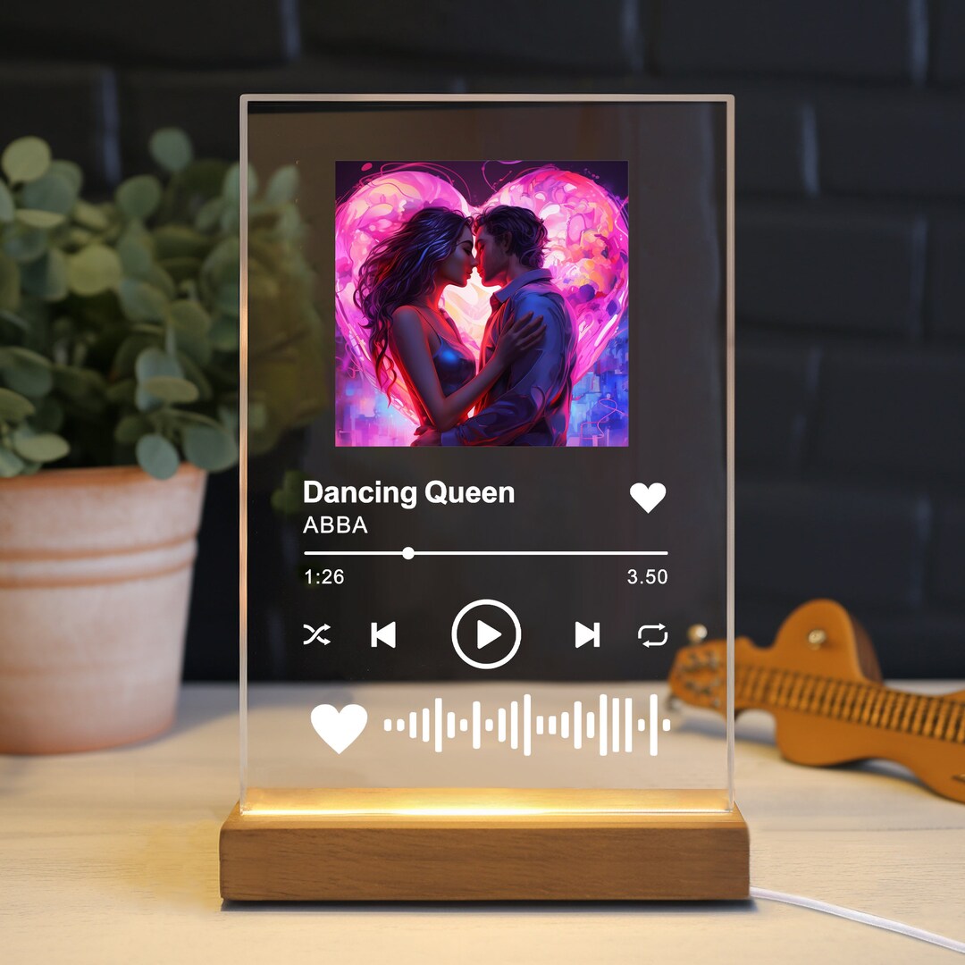 Personalised Song Plaque With LED Wood Base Customized Acrylic Plaque ...