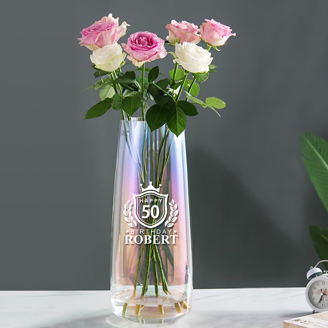 Personalised Engraved Vase | Rainbow Plated Glass Vase Flower Vase ...