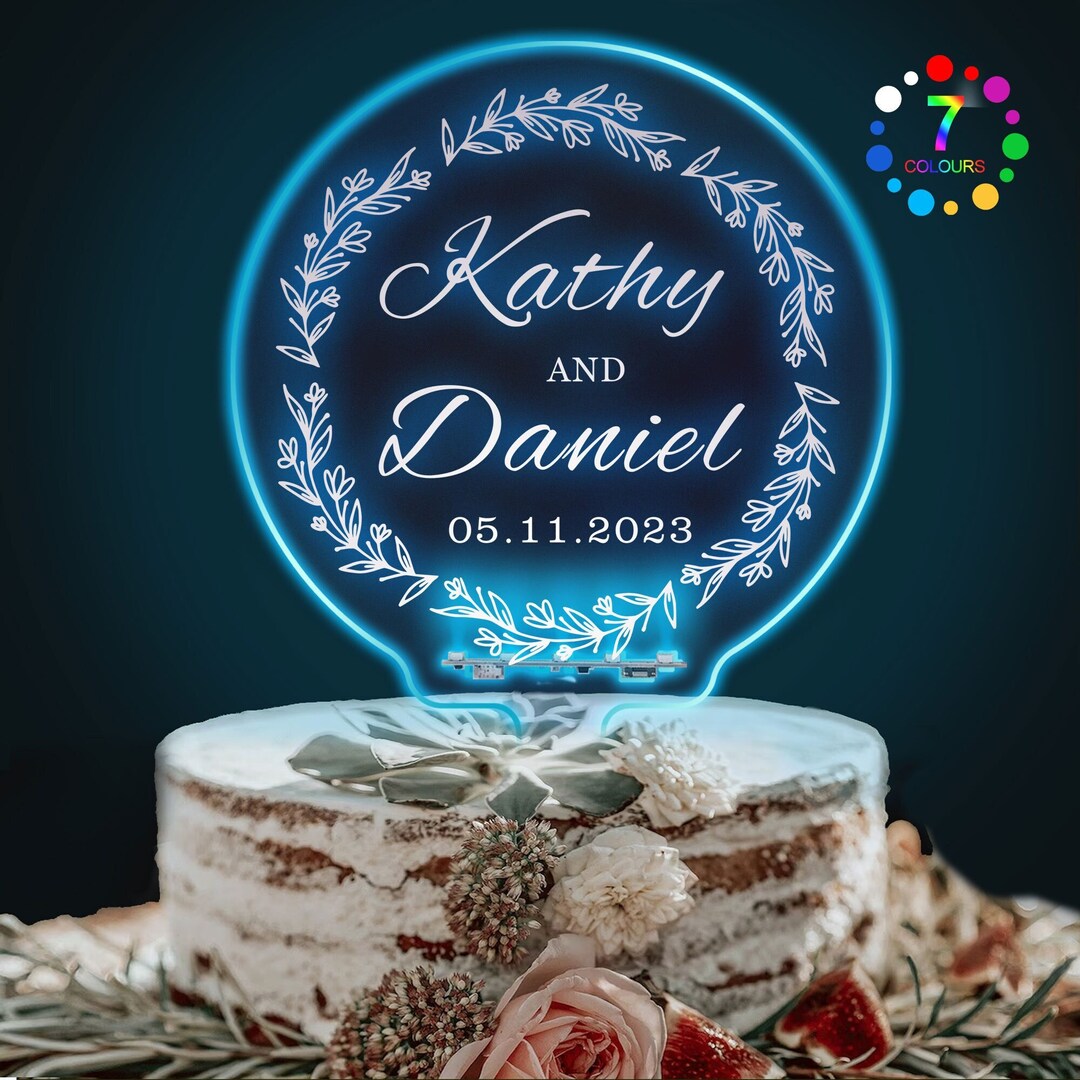LED Personalised Wedding Cake Toppers 7 Colour Changes Light up Cake ...