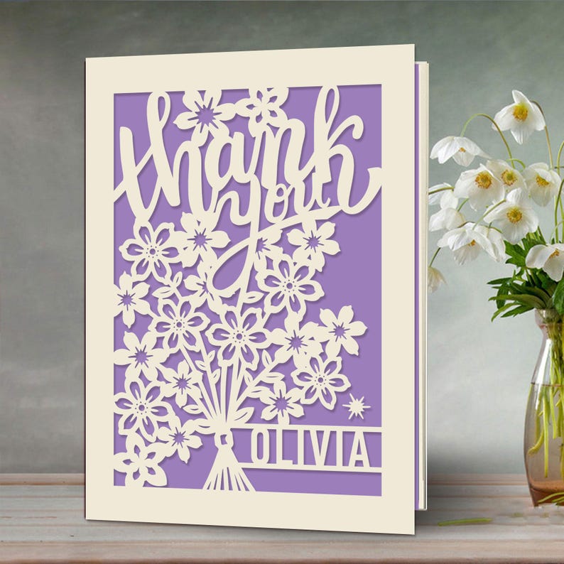Personalised Thank You Card Laser Cut Flower Design Cards Blank Thank ...